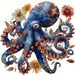 12 PATCHWORK FLORAL OCTOPUS Digital Images, Patchwork Octopus Clipart ...