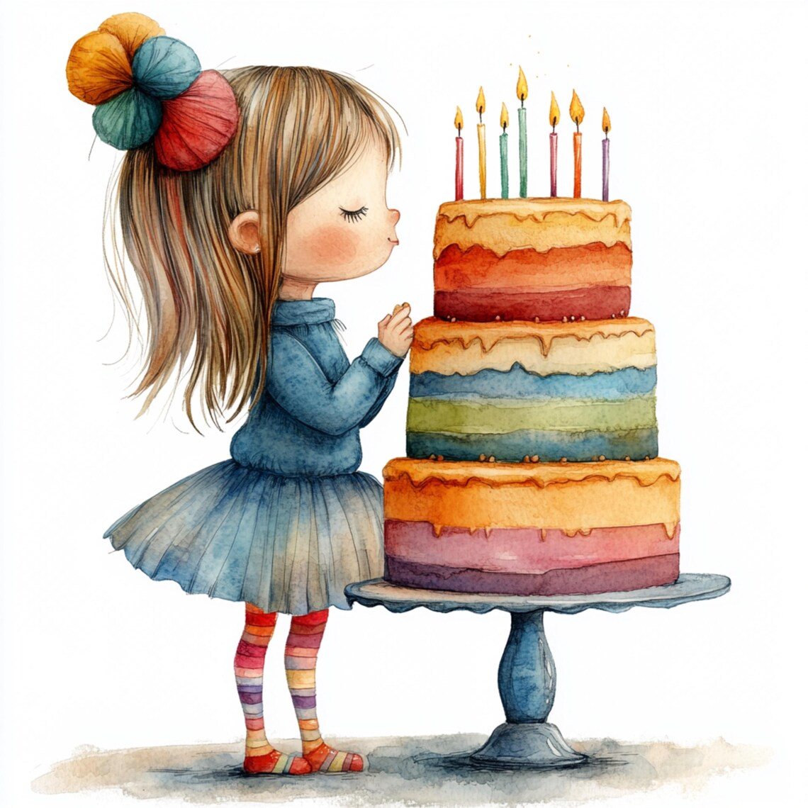 Birthday Girl Blowing Cake Candles Clipart (digital Download), Spring ...