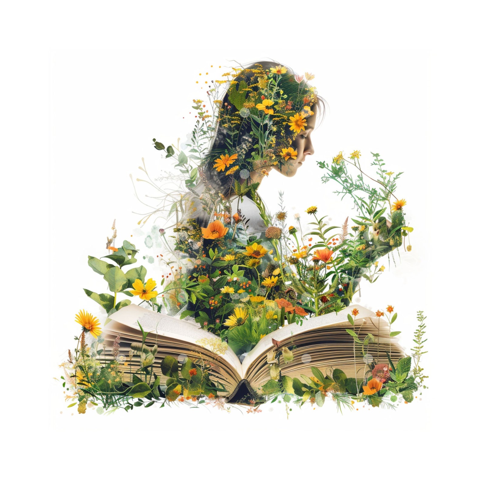 12 JPG Reading Girl and Flowers Clipart. Transparent Background Png ...