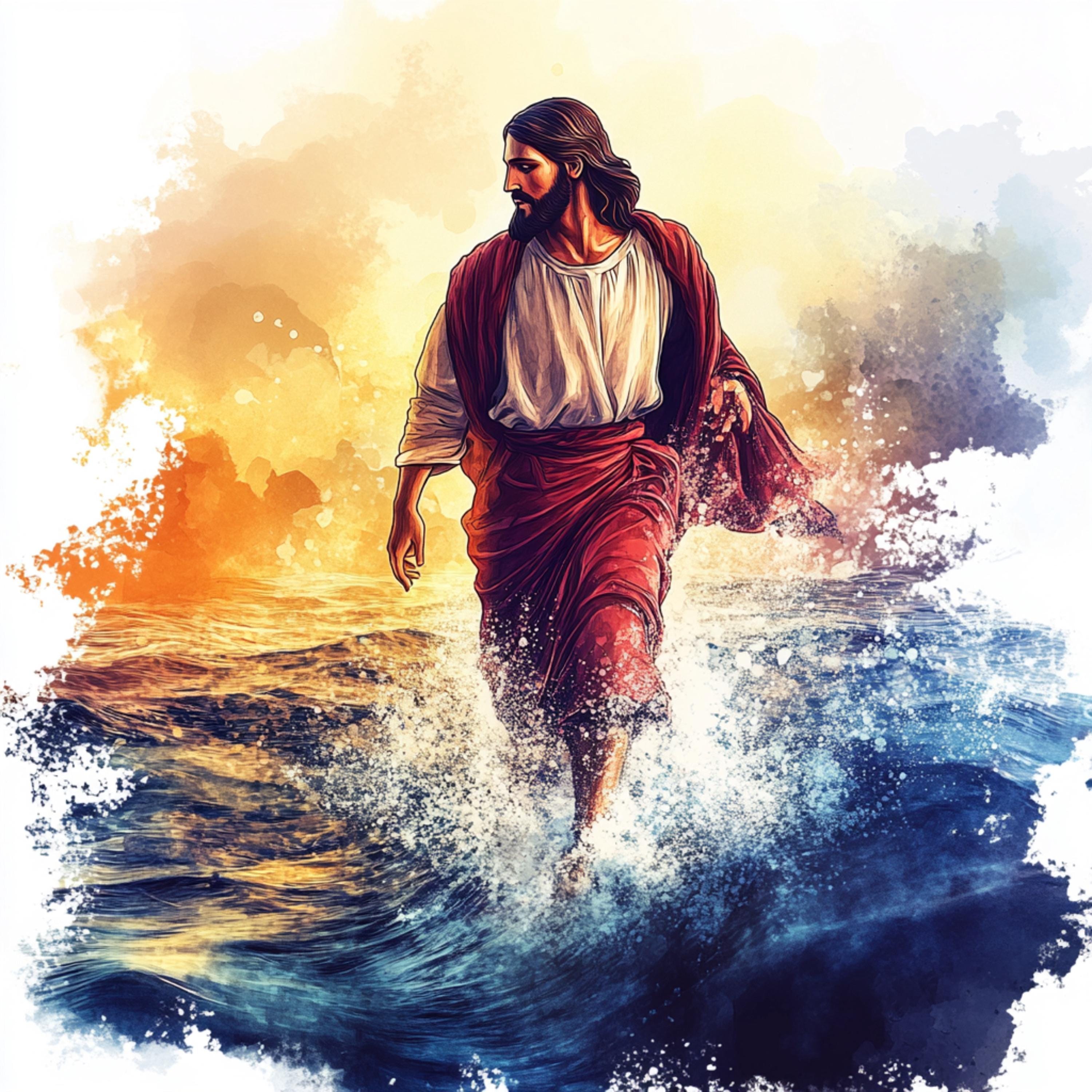 Jesus Walks on Water Clipart: Religious Bible Story Art (digital ...