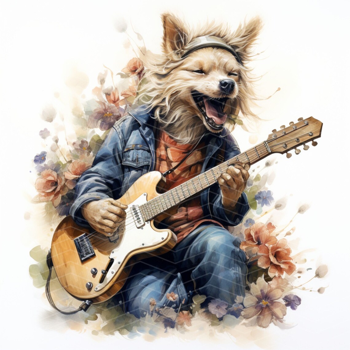 Floral Rocker Dog Cliparts: Guitar Playing Dog Musician (JPG), Spring ...