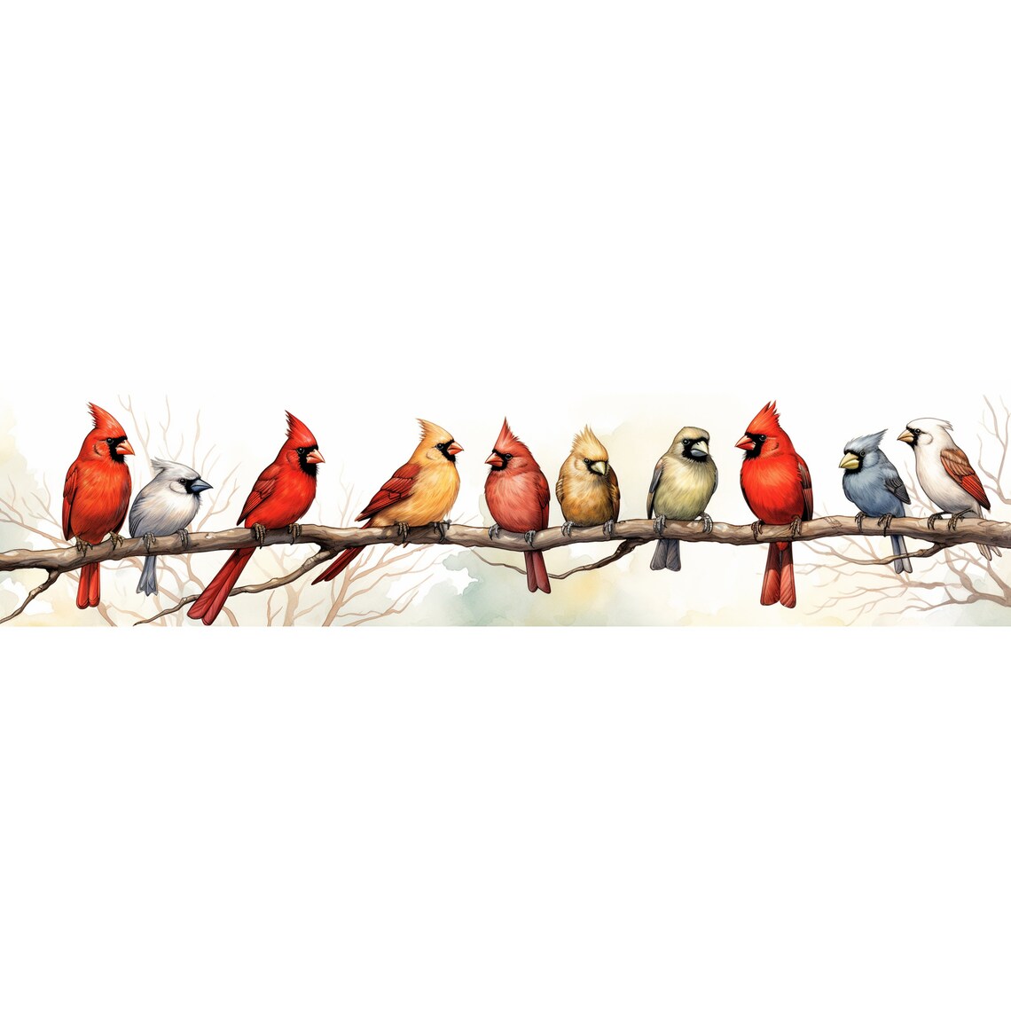 Cardinal Bird Clipart Border: High-resolution PNG (digital Download ...
