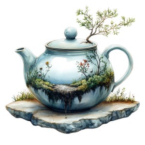 Watercolor Sprout in Teapot Cliparts: Growing Plant Illustration ...