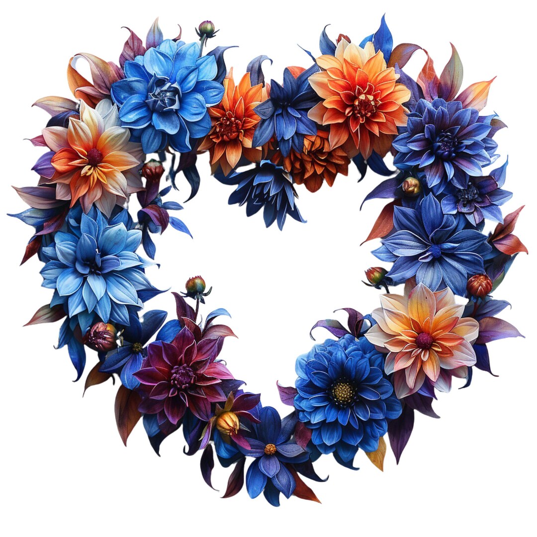 15 BLUE FLORAL HEART Cliparts , Png Heart Shaped Flower Image ...