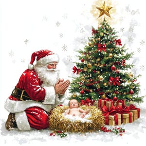 Santa Praying Over Baby Jesus: Watercolor Christmas Clipart (digital ...