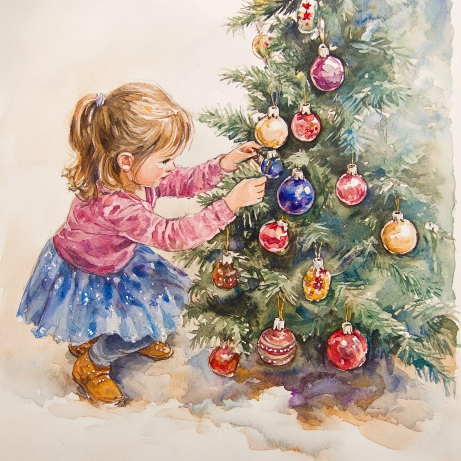 Kids Decorating Christmas Tree Watercolor Clipart (digital Images) - Etsy