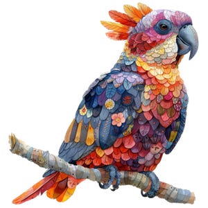 Patchwork Parrot Illustration: Colorful Digital Image (digital Download ...