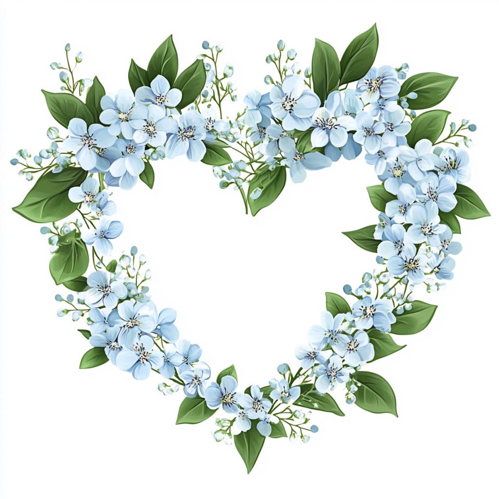 Forget Me Not Floral Heart Clipart: Watercolor PNG (digital Download ...