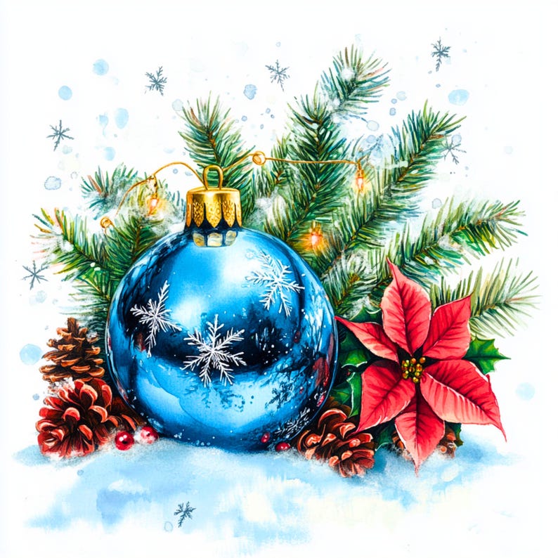 Blue Christmas Ornament Clipart: Holiday Digital Images (commercial Use ...