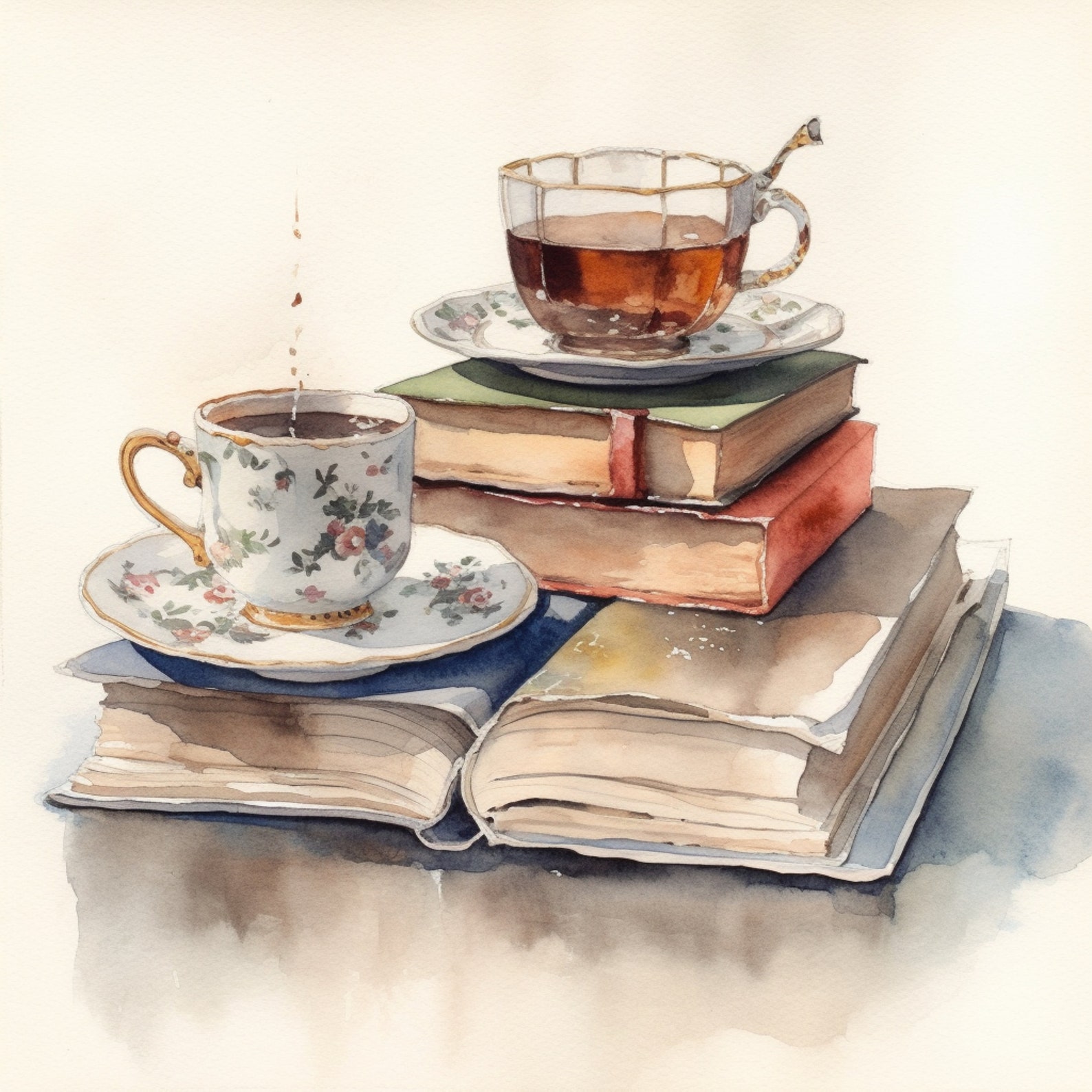 12 Books Tea Clipart, Books Clipart, Tea Wall Art Clipart, Printable ...