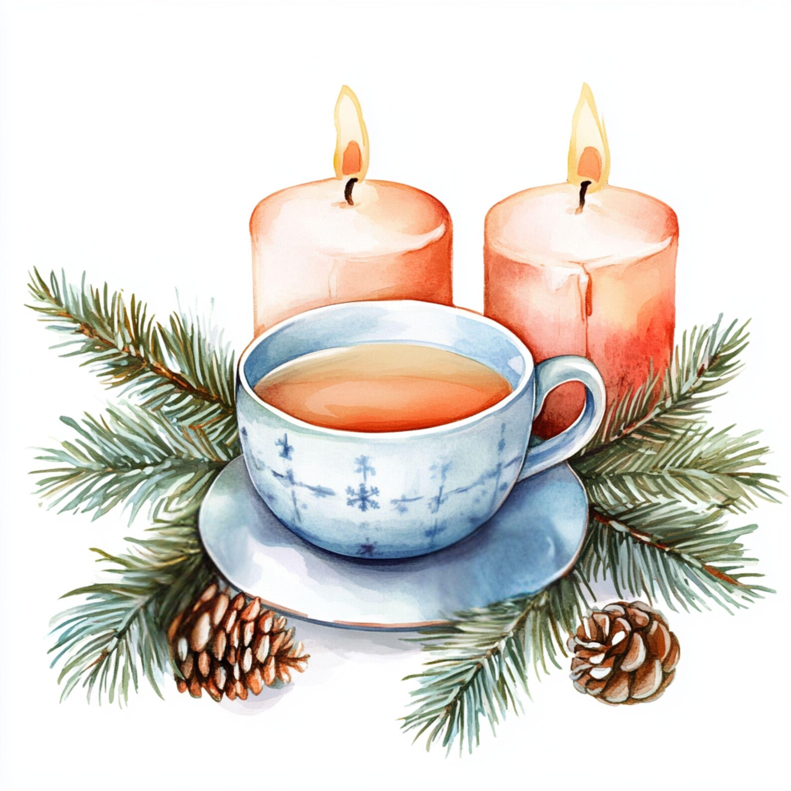 Christmas Tea Cup Watercolor Clipart: Festive Holiday Digital Image ...
