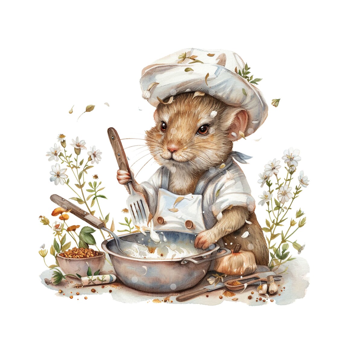 12 Cute Cooking Gopher Clipart, PNG, Gopher Printable Watercolor ...