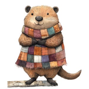 12 BEAVER in a PATCHWORK SCARF Digital Image, Beaver Png Illustration ...