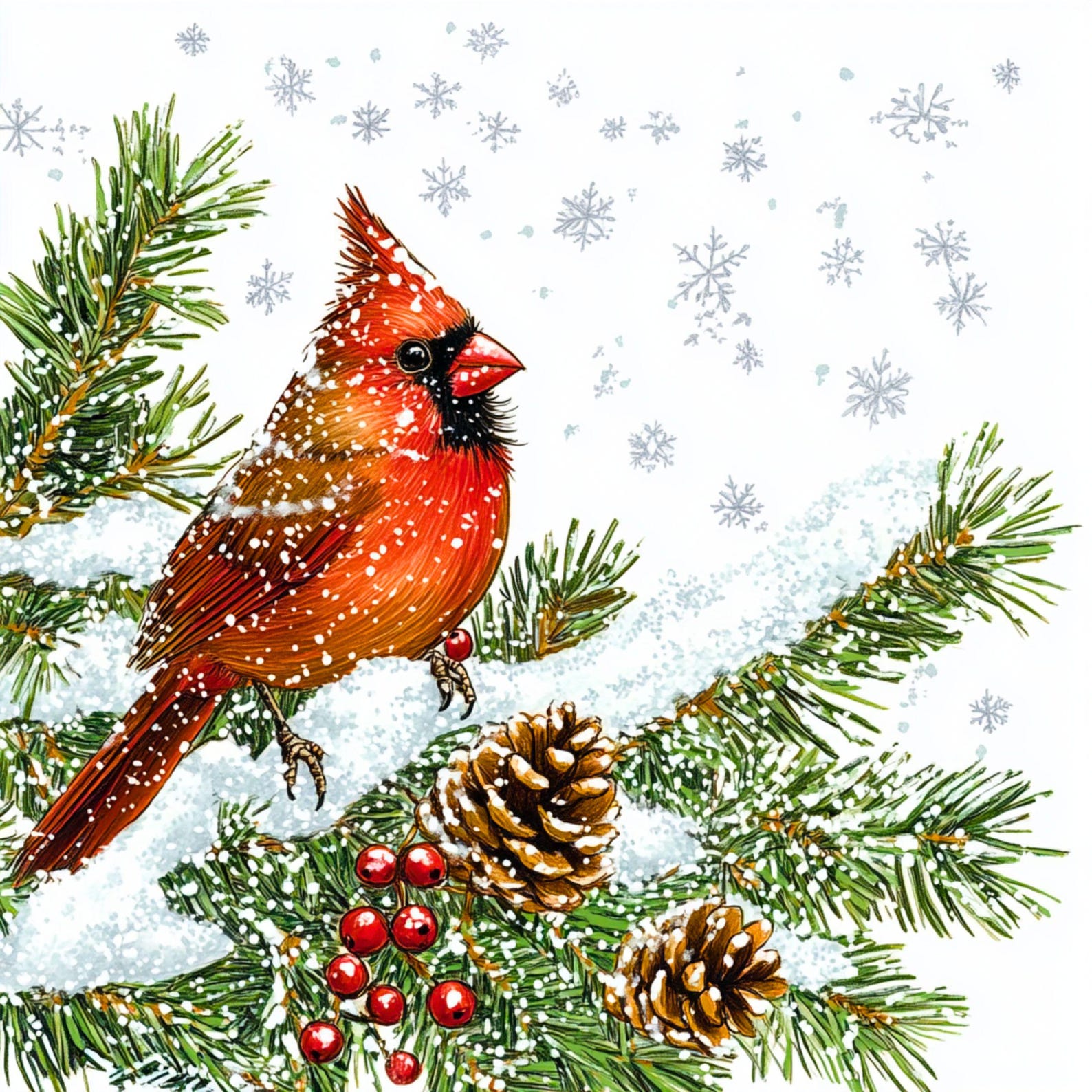 Christmas Cardinal Bird Illustration: Winter Holiday Clipart (digital ...
