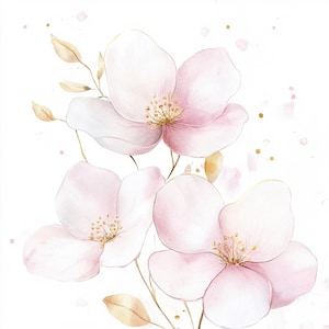 Pink Gold Watercolor Flowers Clipart: Pastel Floral Graphics (digital ...