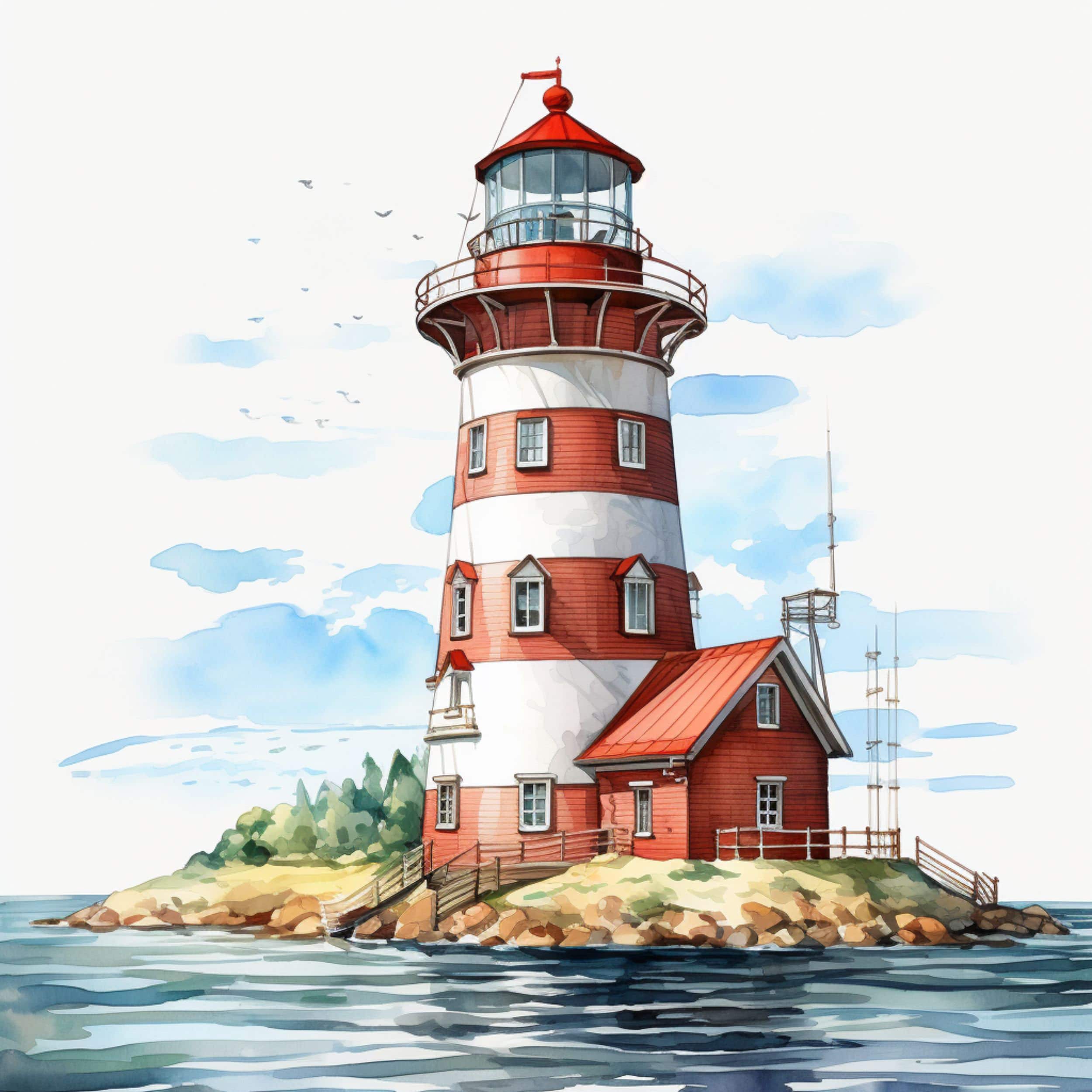 10 WATERCOLOR LIGHTHOUSE CLIPARTS, Lighthouse Image, Digital Lighthouse ...