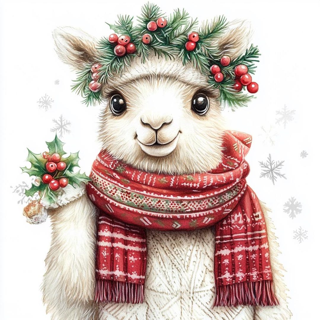 Christmas Alpaca Clipart: Festive Holiday Animal Illustrations (digital ...