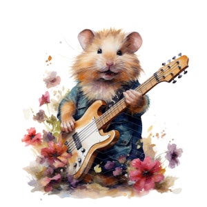 Floral Hamster Rockstar Cliparts: Watercolor Musician PNG (digital ...