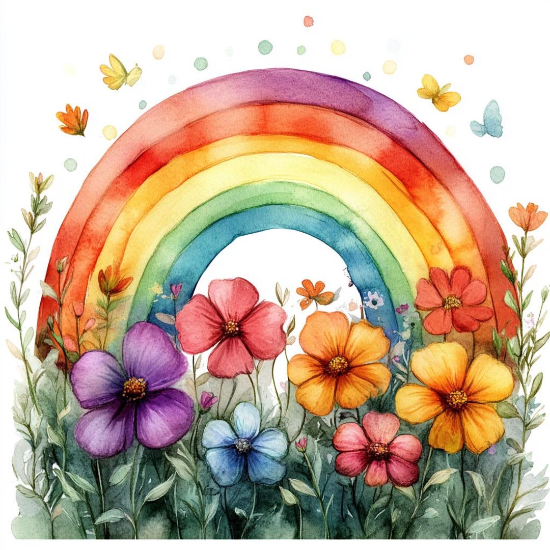 10 Rainbow Watercolor Clipart, JPG Cartoon Rainbow, Printable ...