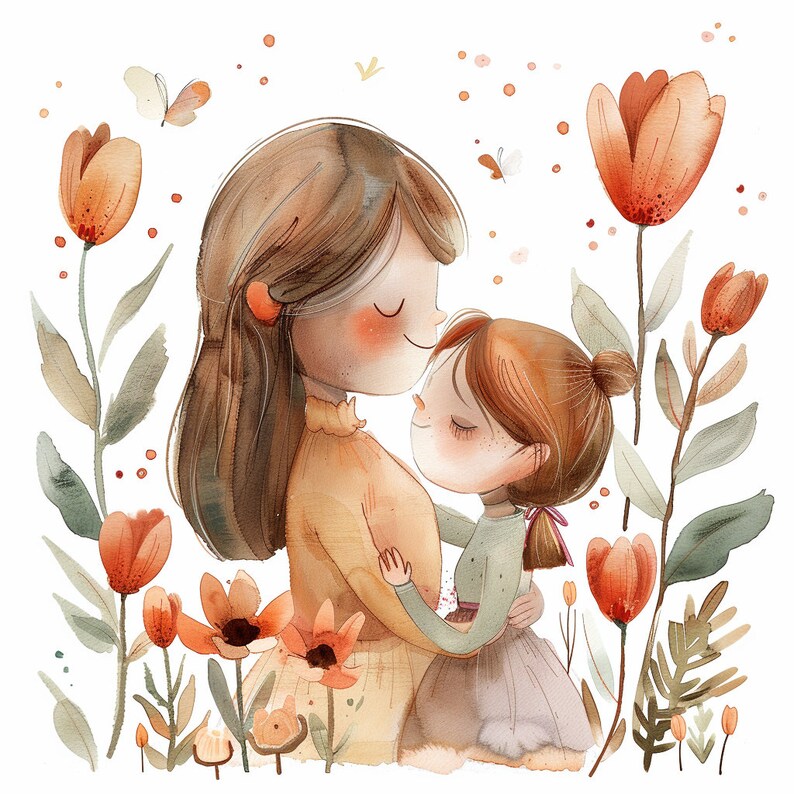 20 Watercolor Cute Mother's Day Clipart, Kawaii Mothers Day ...