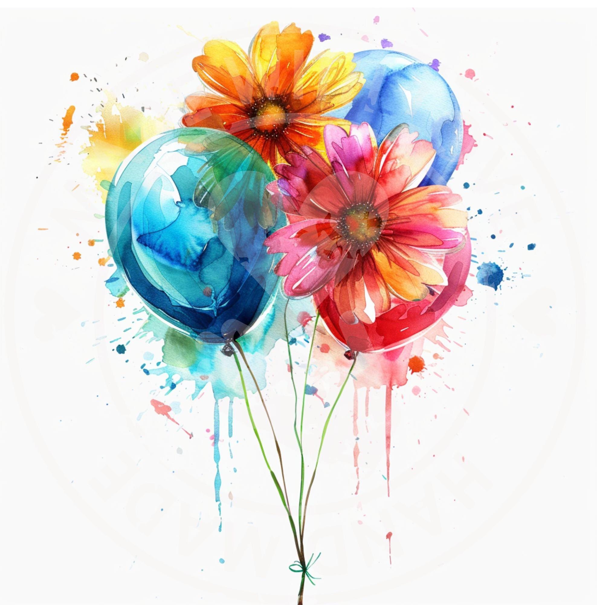 12 Balloons Flowers Clipart, Balloons Flowers, Printable Watercolor Clipart, High Quality Jpgs ...
