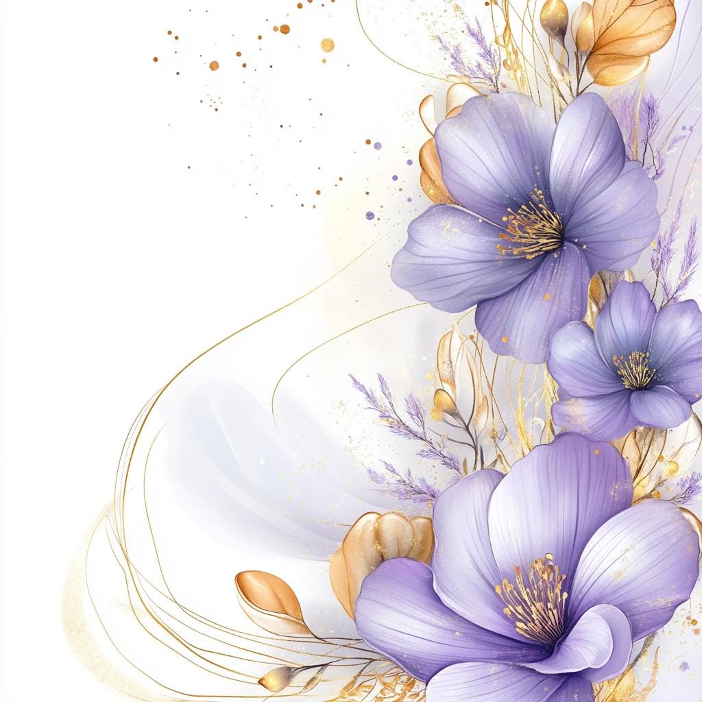 Violet Floral Side Border Clipart: Watercolor Flowers (digital Download ...
