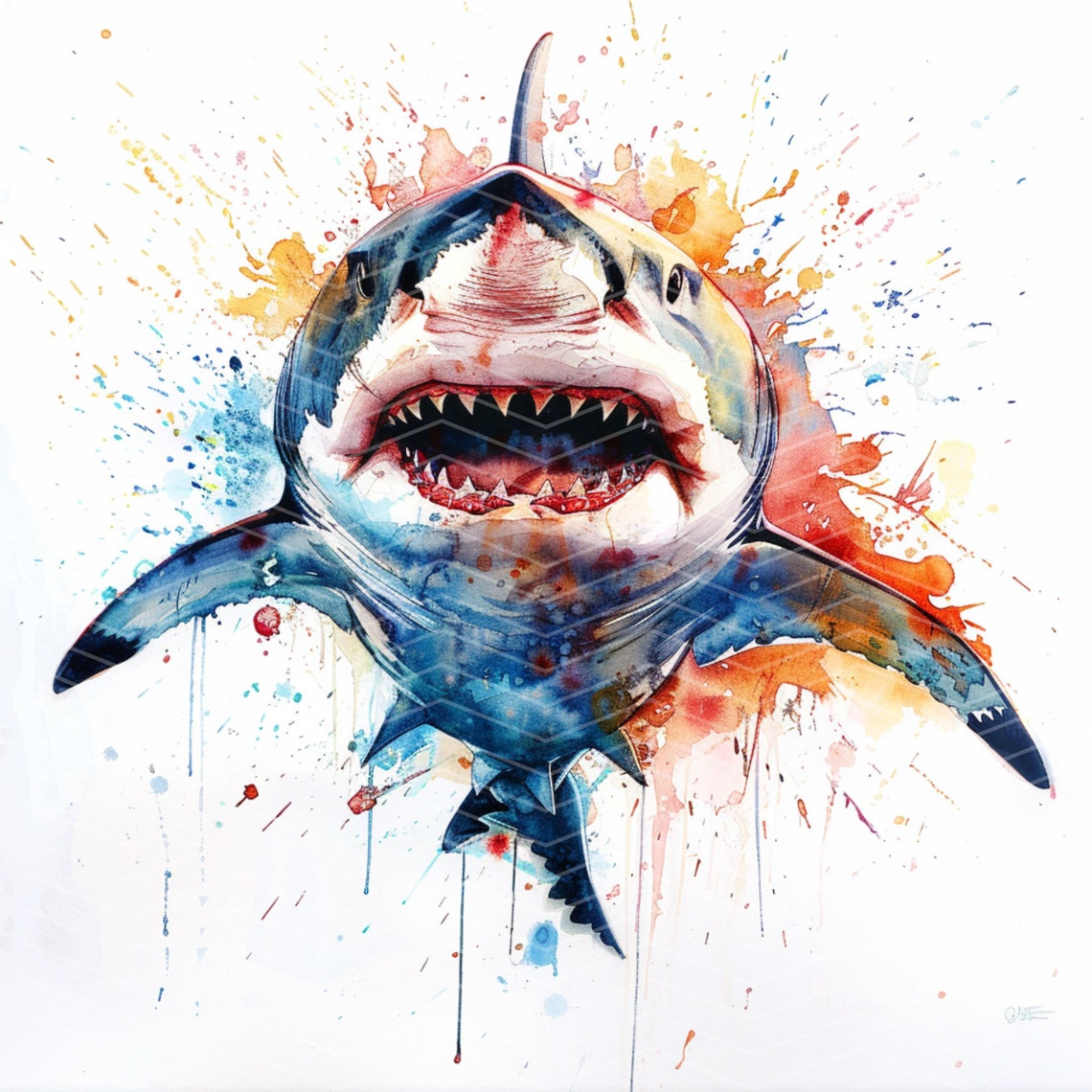 Watercolor Shark Clipart: Sea Fish Illustrations (JPG Digital Download ...