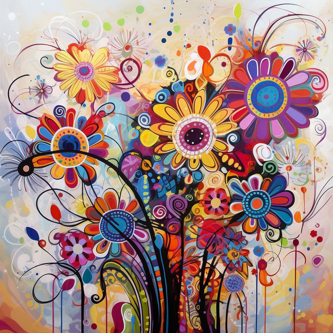 Abstract Flowers Clipart: Colorful Floral Art, Scrapbook Graphics (JPG ...