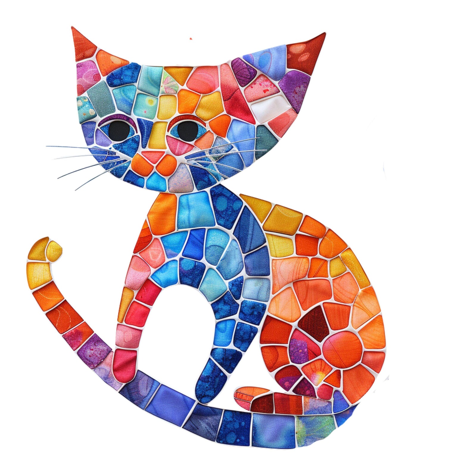 12 MOSAIC CAT CLIPARTS, Png Patchwork Cat Image, Mosaic Cat Wall Art ...