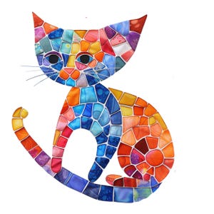 12 MOSAIC CAT CLIPARTS, Png Patchwork Cat Image, Mosaic Cat Wall Art ...