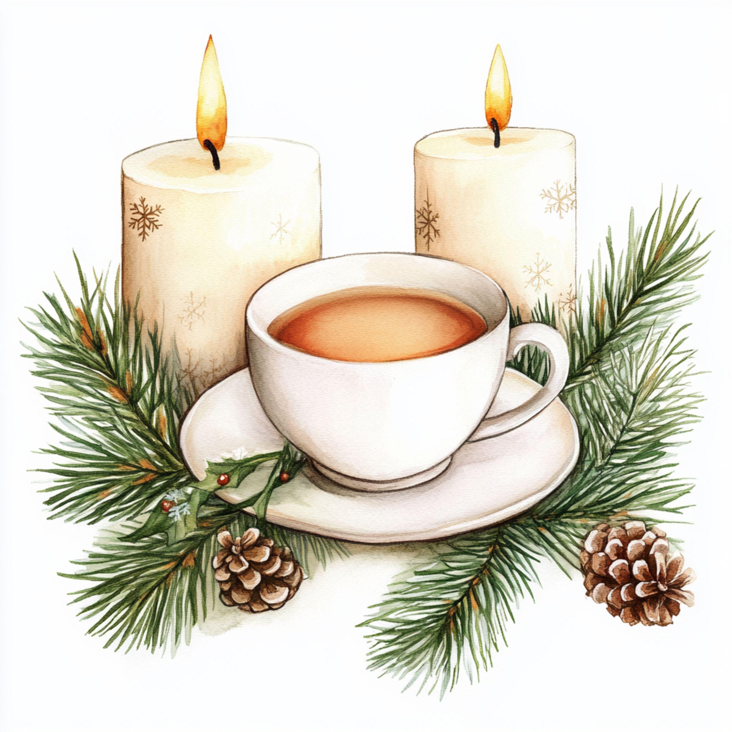 Christmas Tea Cup Watercolor Clipart: Festive Holiday Digital Image ...
