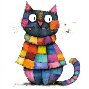 Watercolor Patchwork Cat Clipart: Vintage Scrapbooking Art (digital ...