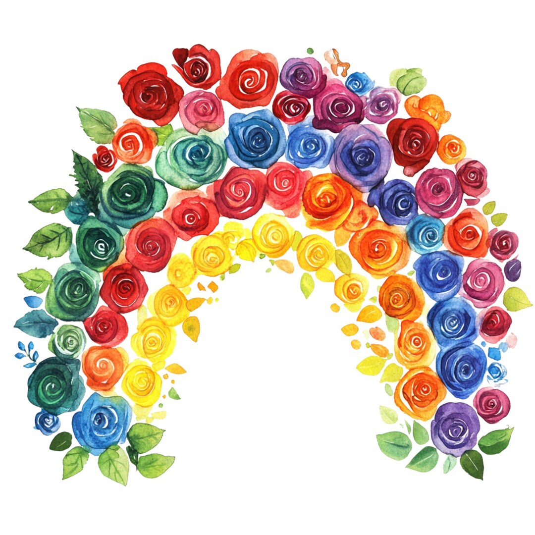 Watercolor Rainbow Roses Clipart: Floral PNG Images (digital Download ...
