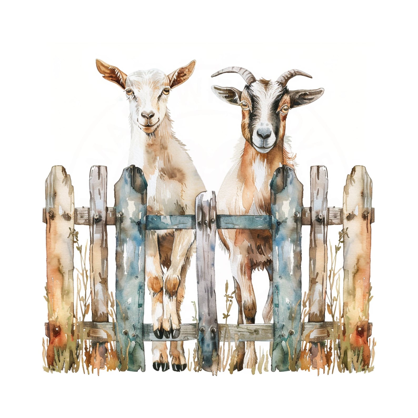 12 JPG Cute Goats on a Fence, Goat on a Farm Clipart, Printable ...