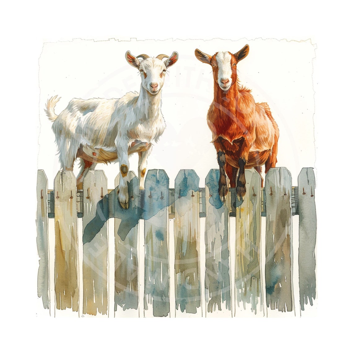 12 JPG Cute Goats on a Fence, Goat on a Farm Clipart, Printable ...