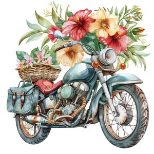 12 Floral Motor Bike Clipart, PNG, Bike With Flowers. Watercolor ...