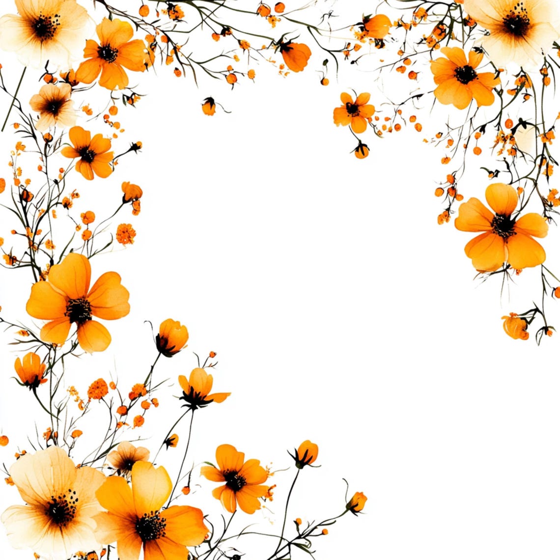 Orange Flower Frames Clipart: Wedding Invitation, Scrapbooking (digital ...