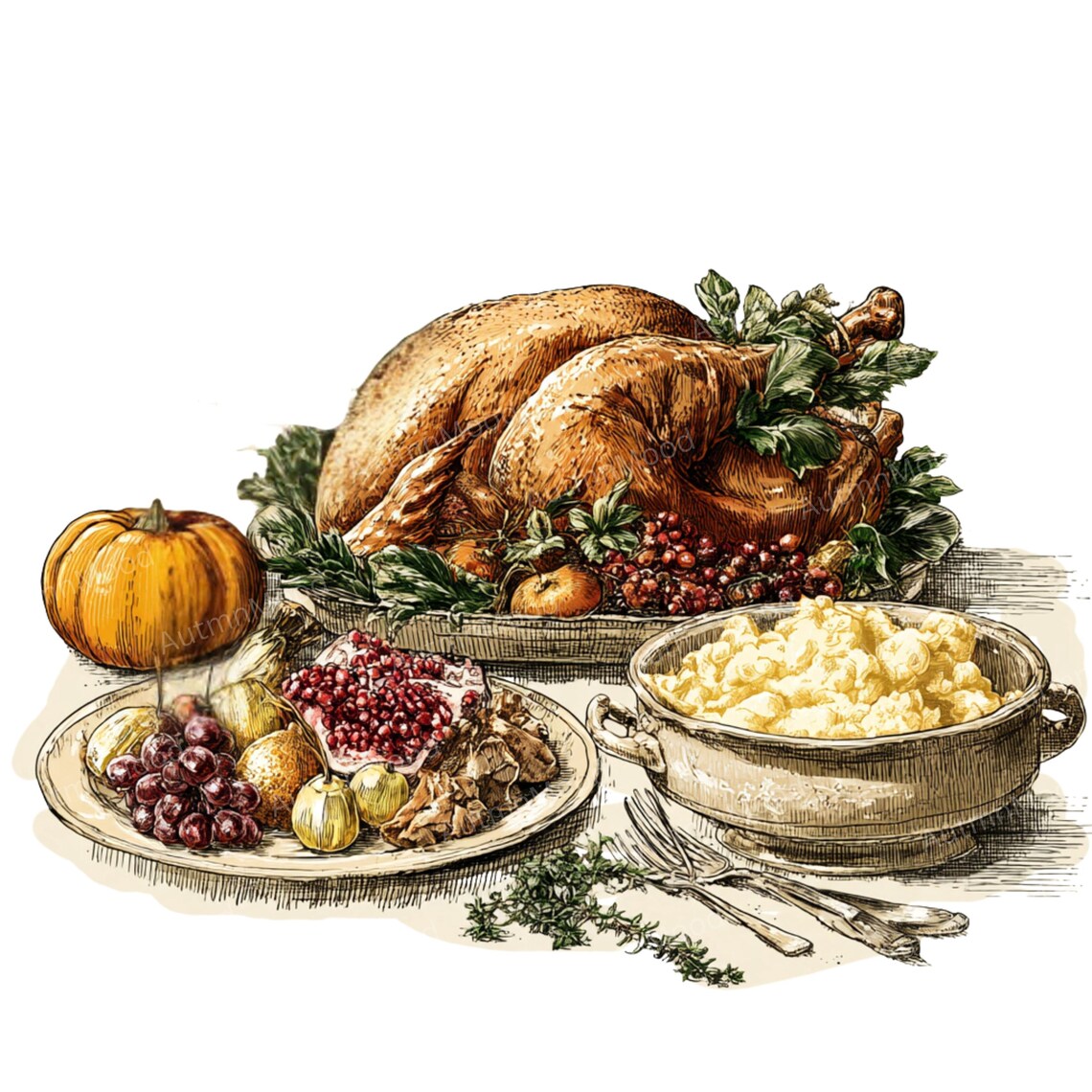 12 Thanksgiving Turkey Clipart: Holiday Feast PNG (digital Download) - Etsy