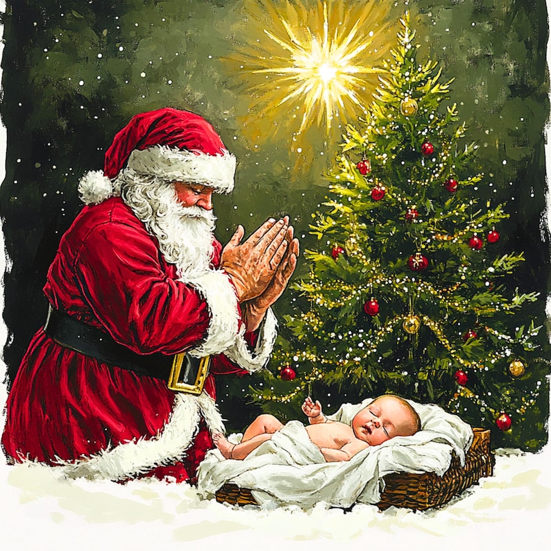 10 Santa and Baby Jesus Christmas Art: Religious Holiday Decor (digital ...