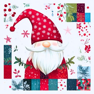 Christmas Gnomes Patchwork Clipart, Commercial Use Gnome Art, Print Gnomes, Collage Gnomes ...