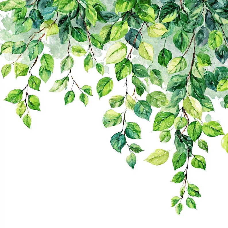 Watercolor Green Leaves Clipart: Botanical PNG Branches (digital ...
