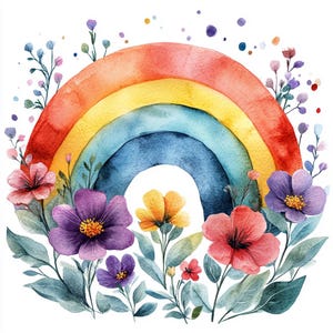 10 Rainbow Watercolor Clipart, JPG Cartoon Rainbow, Printable ...