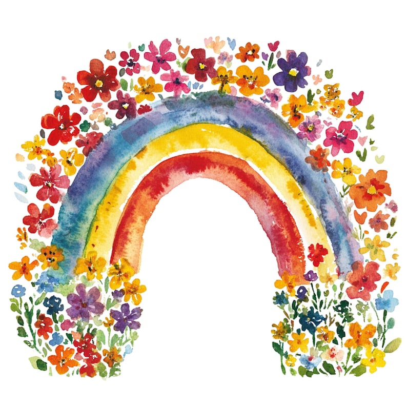 Rainbow Flower Frame Clipart: Colorful Floral PNG Images (digital ...