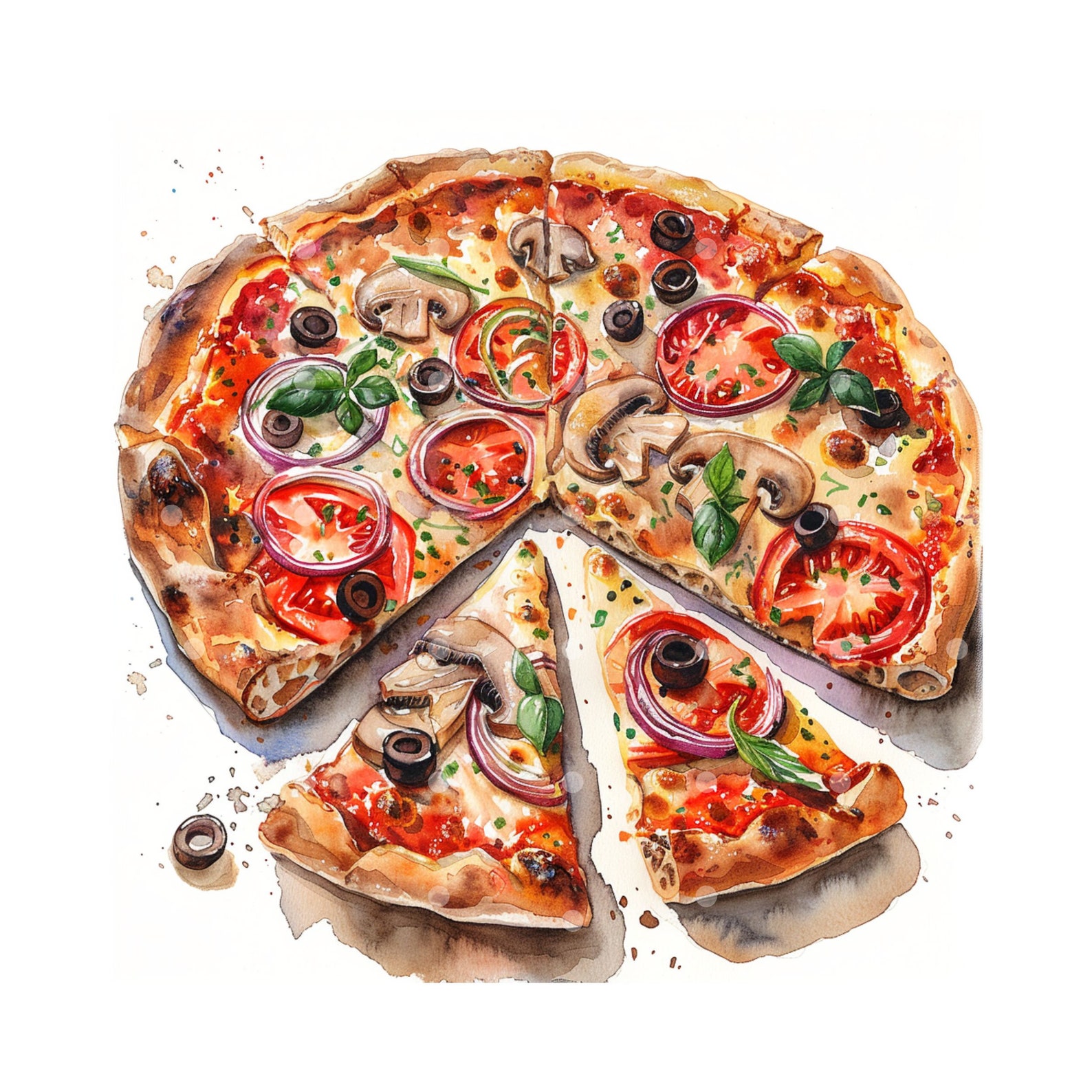 12 JPG Pizza Food Clipart, Animals Clipart, Printable Watercolor Pizza ...