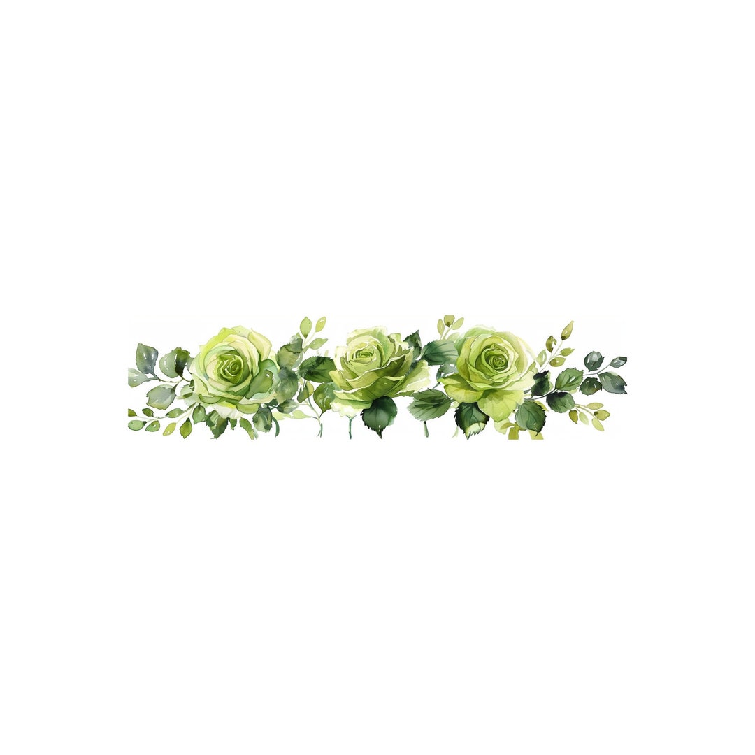 Green Roses Border Clipart: PNG Floral Design (digital Download) - Etsy