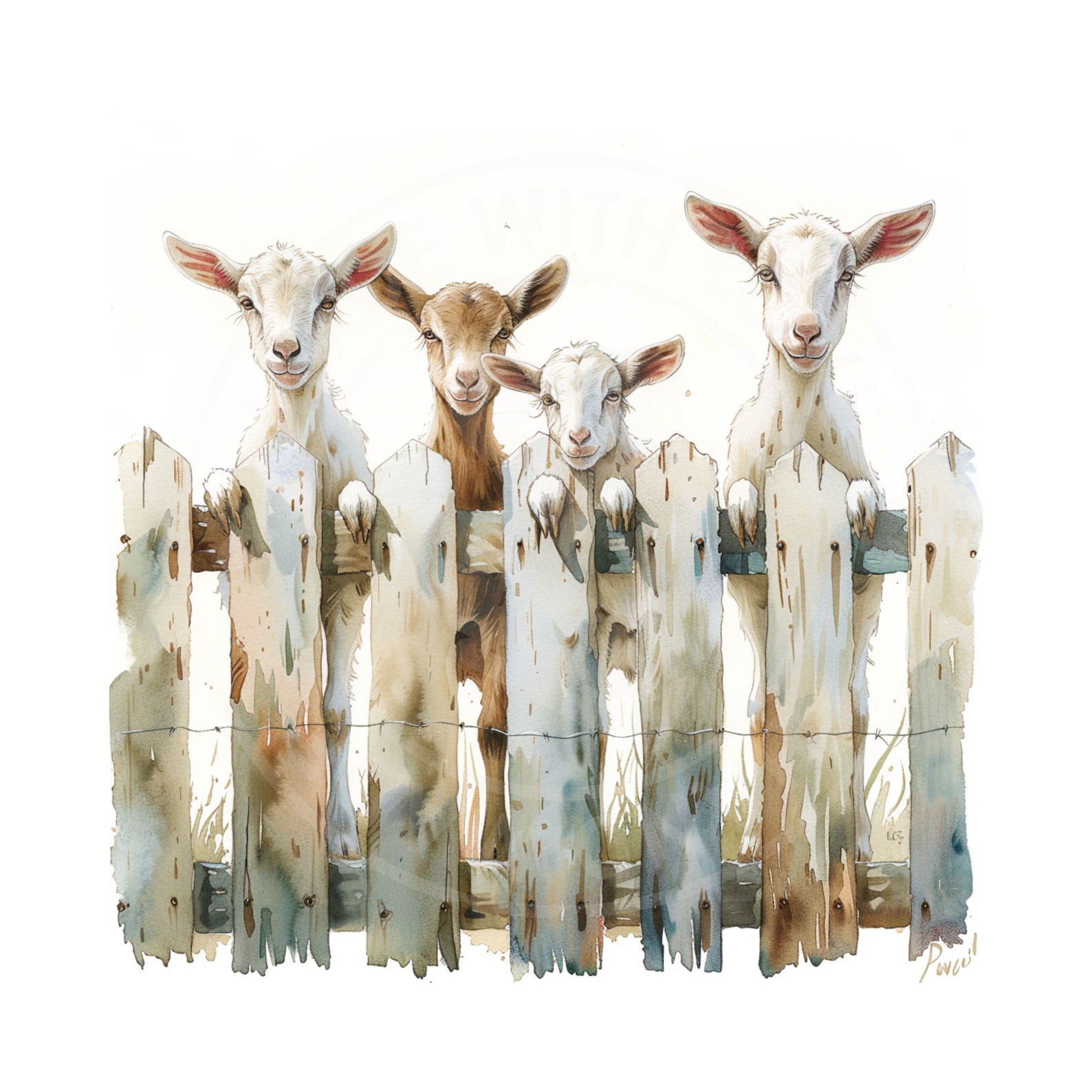 12 JPG Cute Goats on a Fence, Goat on a Farm Clipart, Printable ...