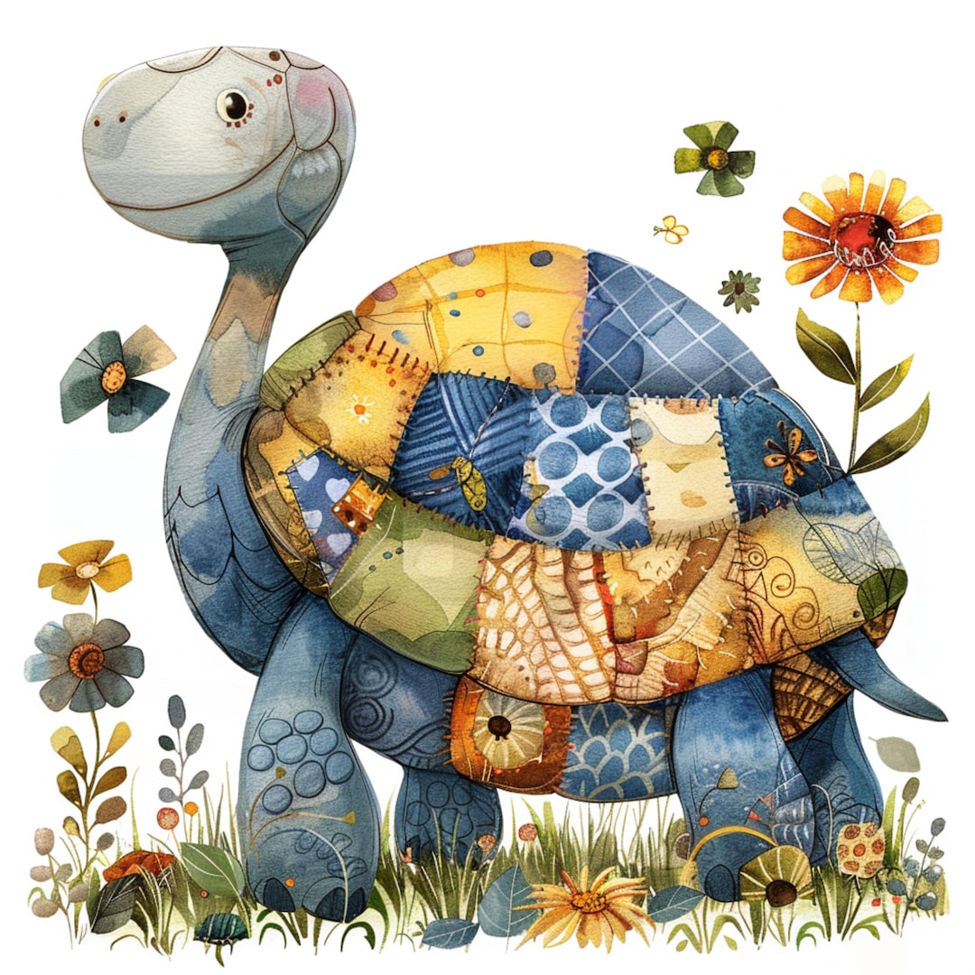 12 Patchwork Turtle Clipart, Cute Turtle Wall Art, Digital Download ...