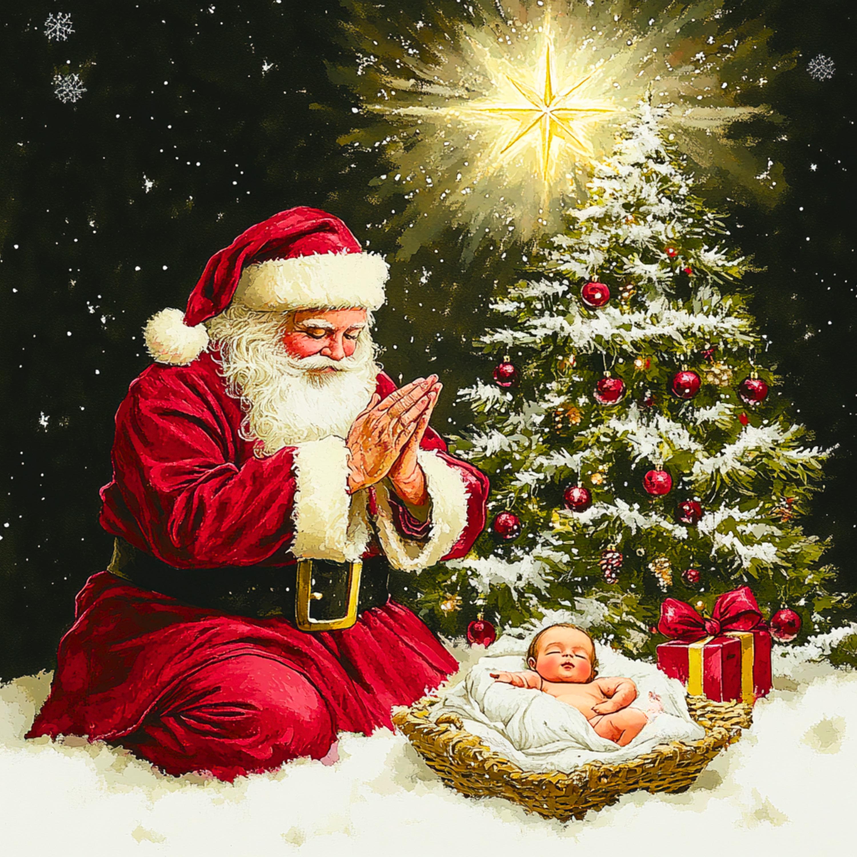 10 Santa and Baby Jesus Christmas Art: Religious Holiday Decor (digital ...