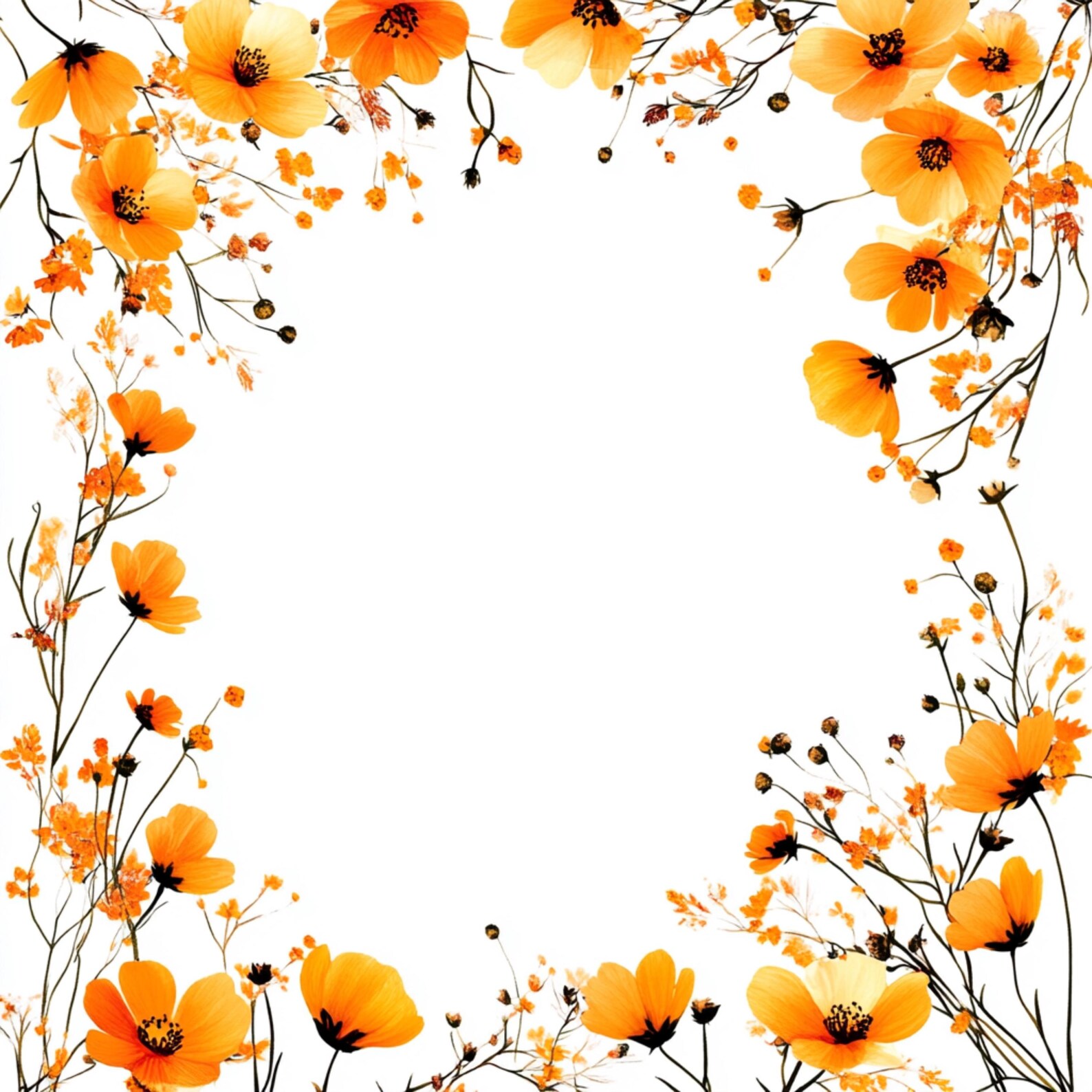 Orange Flower Frames Clipart: Wedding Invitation, Scrapbooking (digital ...