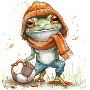 12 FROG PLAYING FOOTBALL Clipart, Jpg Image of Frog Sportsman, Frog and ...
